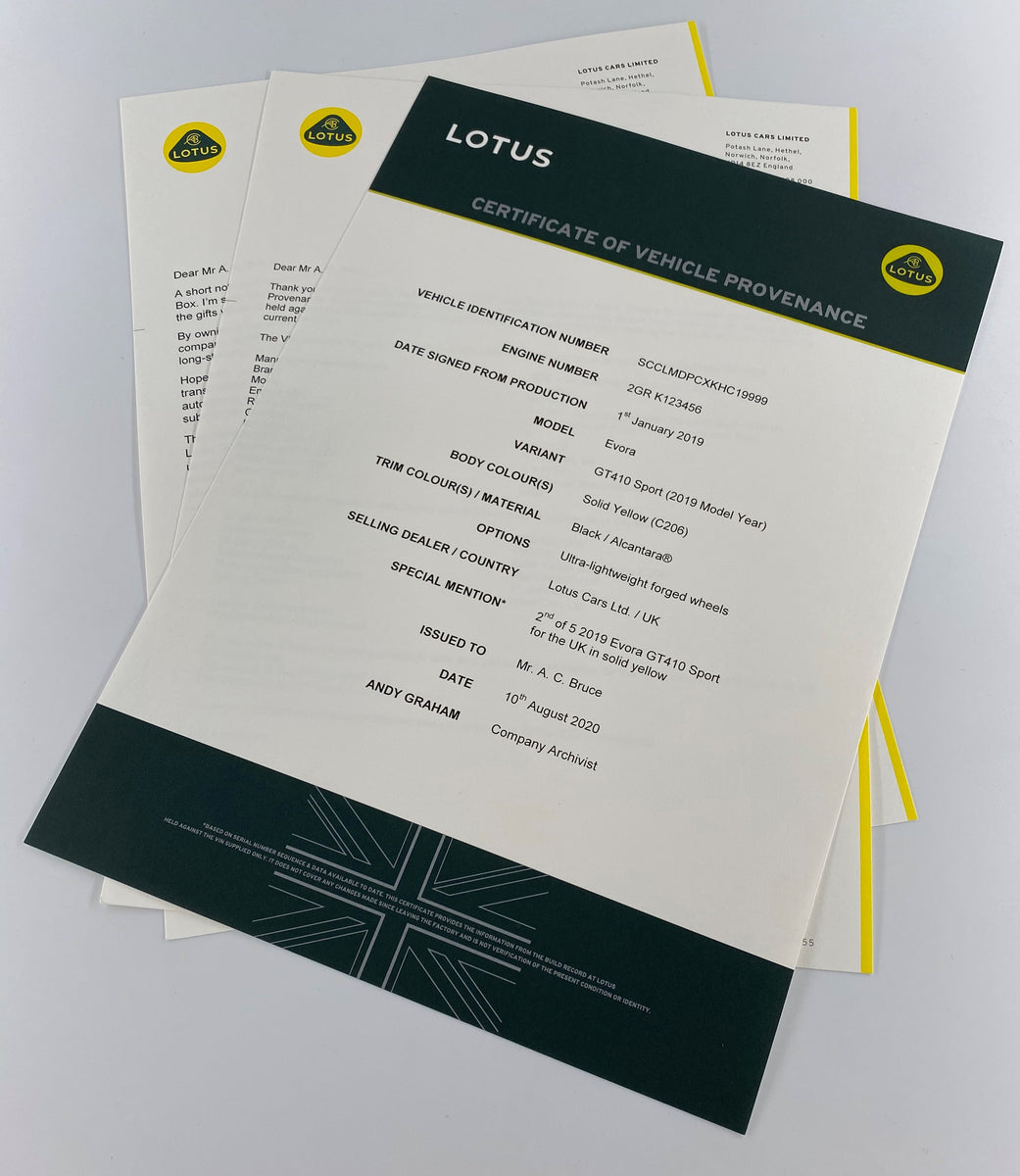 Lotus Certificate of Provenance – TLF Online Shop